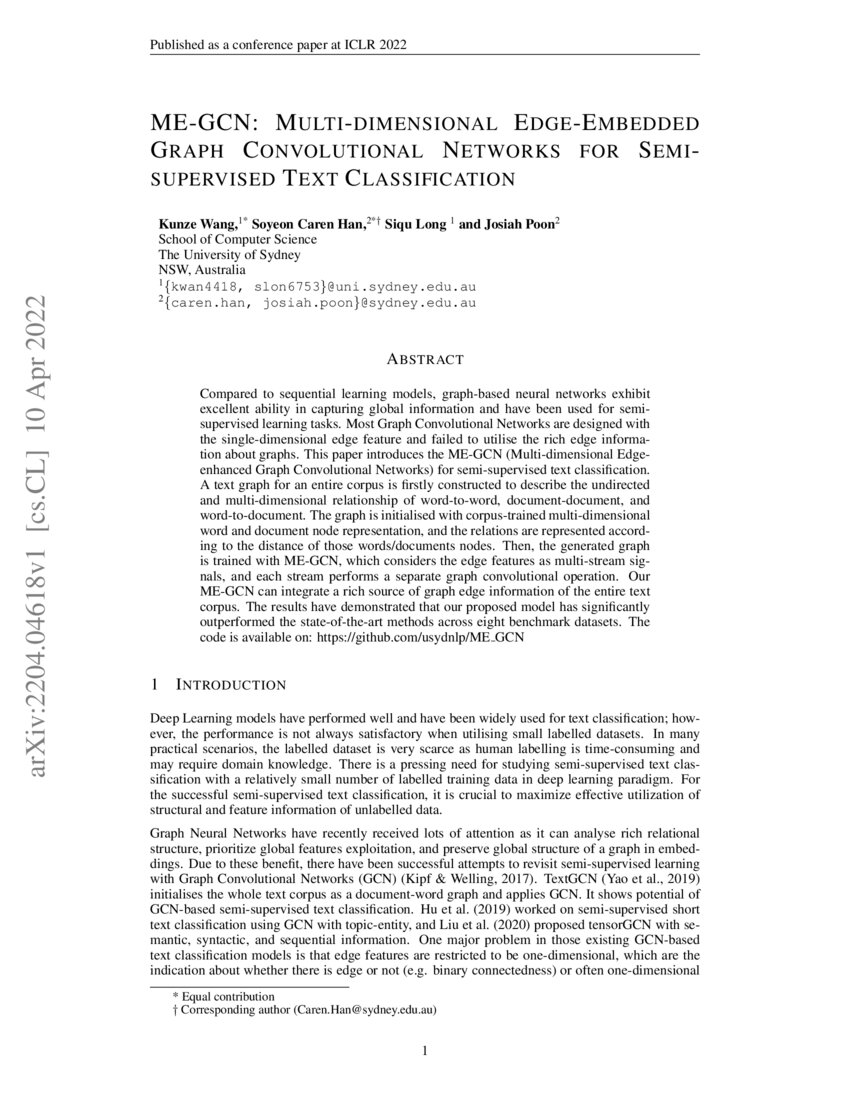 Me Gcn Multi Dimensional Edge Embedded Graph Convolutional Networks For Semi Supervised Text