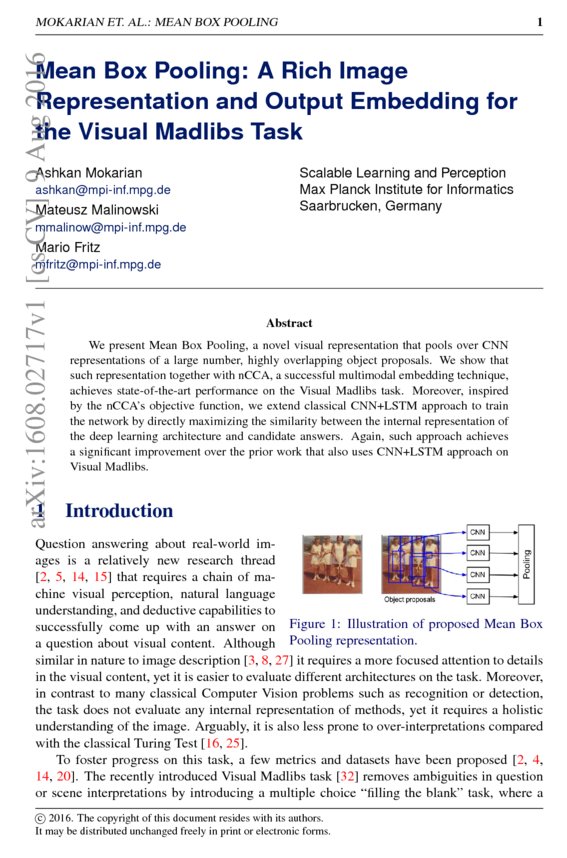 Mean Box Pooling: A Rich Image Representation and Output Embedding for the Visual Madlibs Task ...
