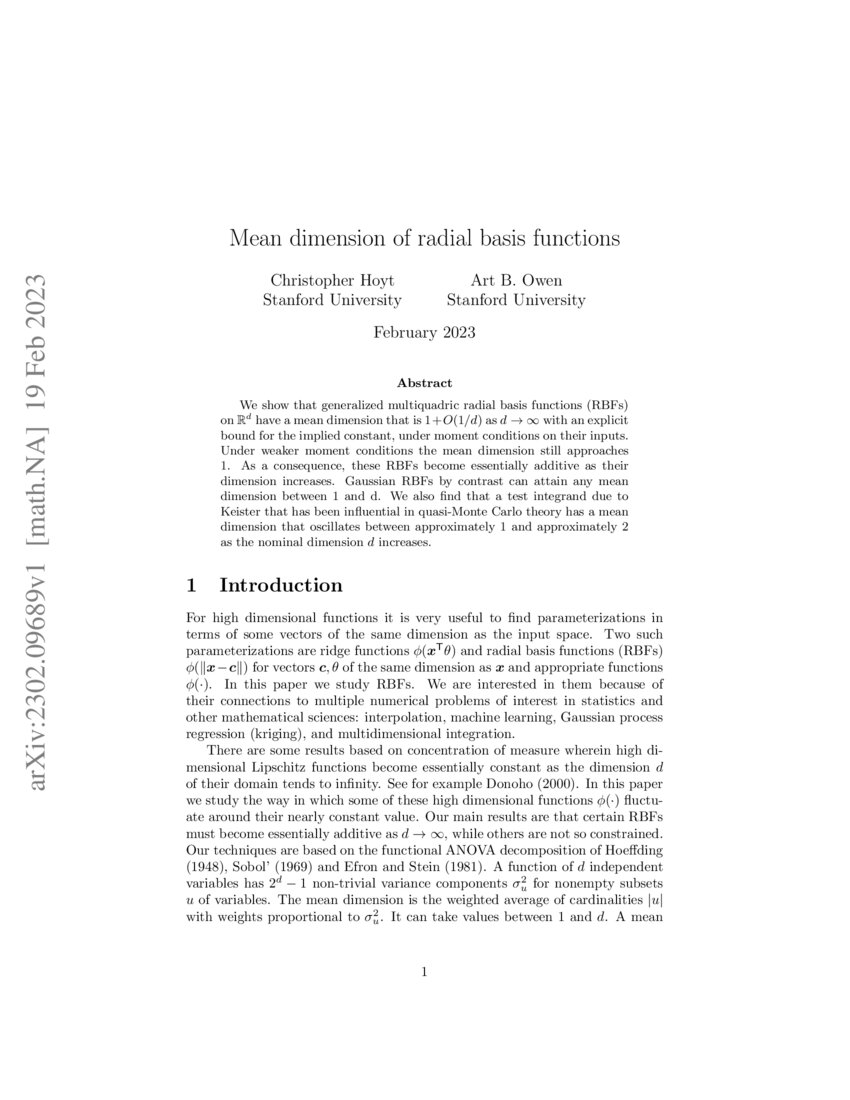 Mean Dimension Of Radial Basis Functions Deepai