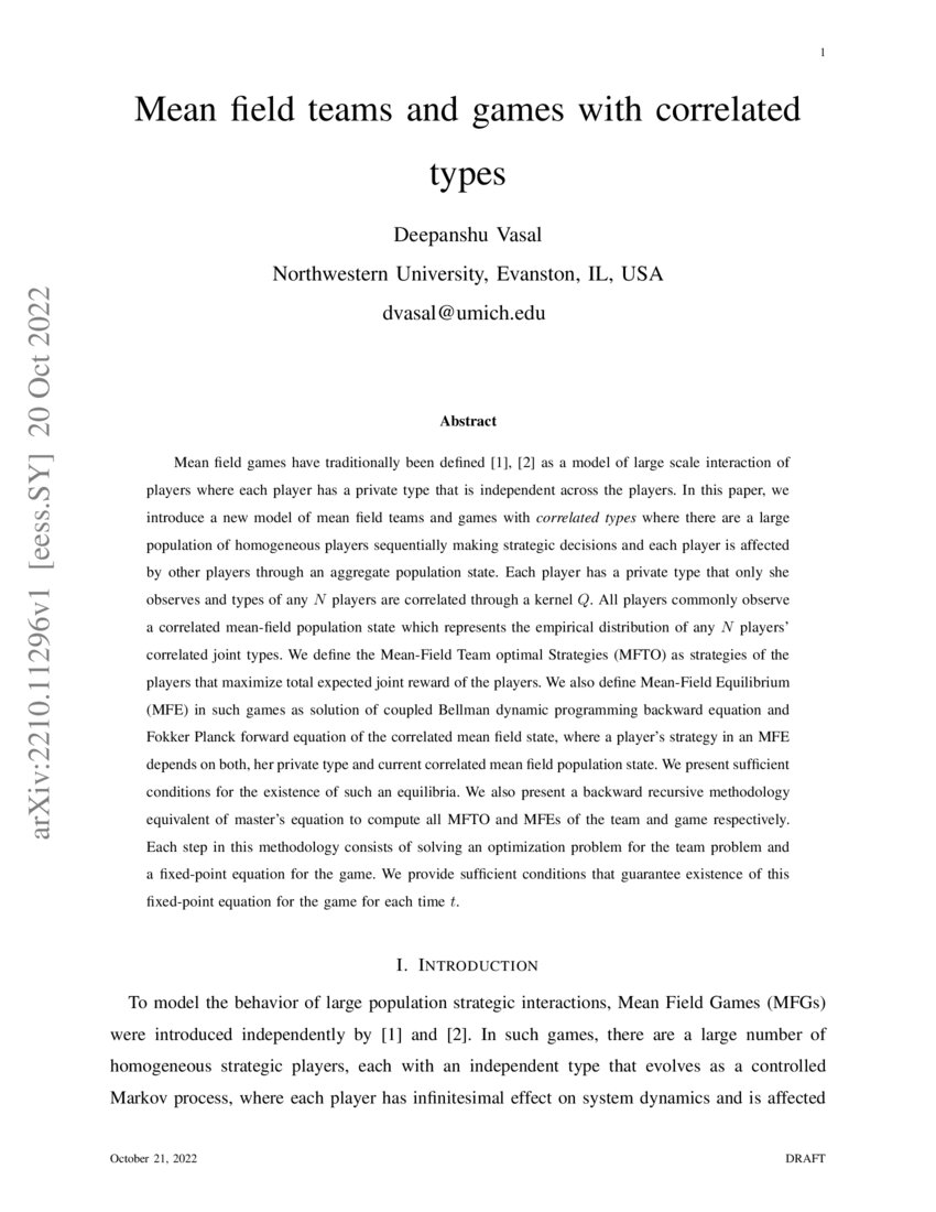 Mean field teams and games with correlated types | DeepAI