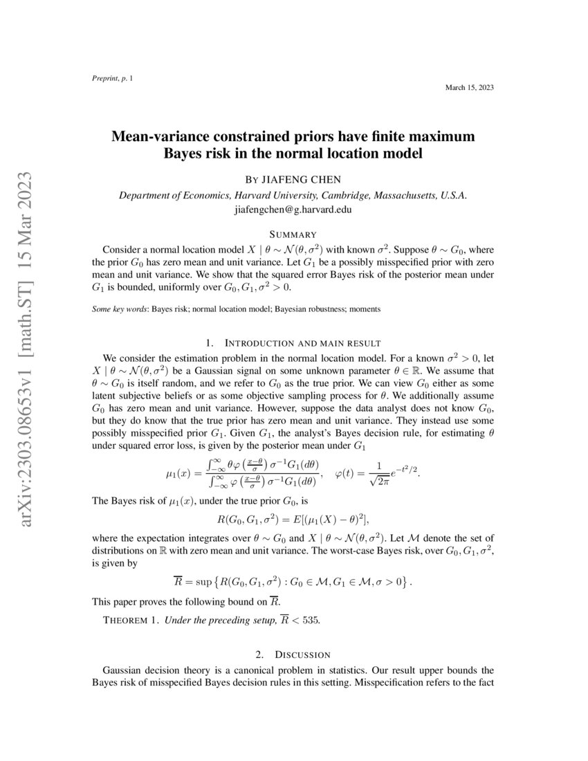 Mean Variance Constrained Priors Have Finite Maximum Bayes Risk In The