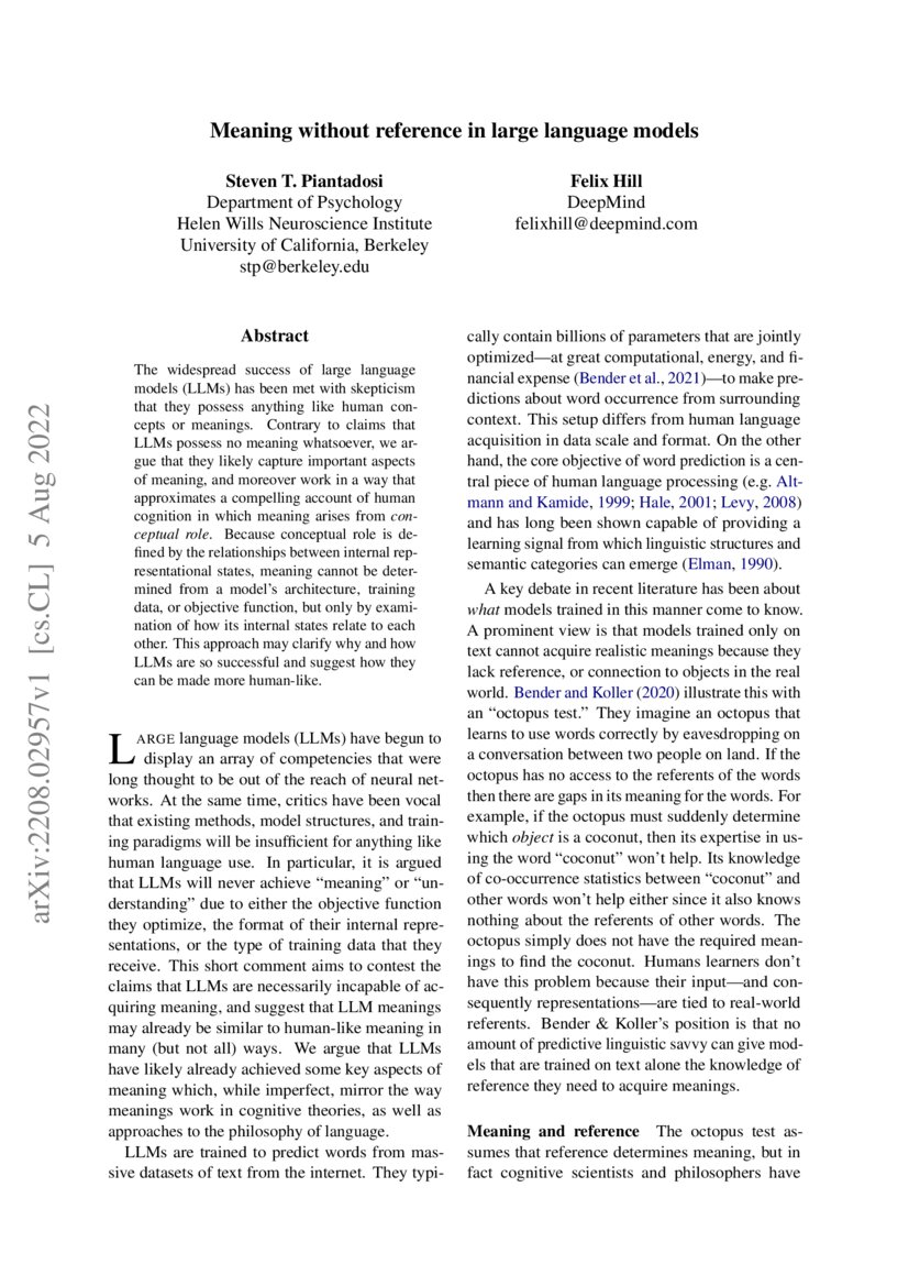 Meaning without reference in large language models | DeepAI