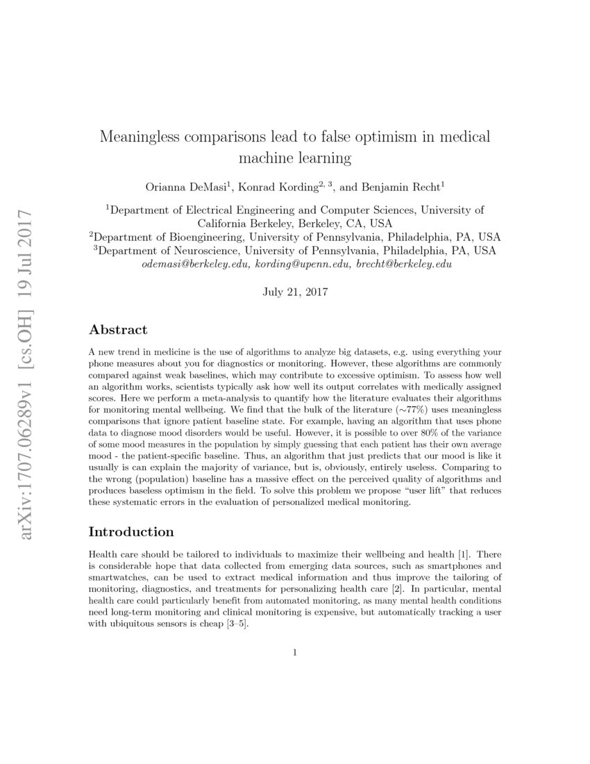 Meaningless comparisons lead to false optimism in medical machine ...