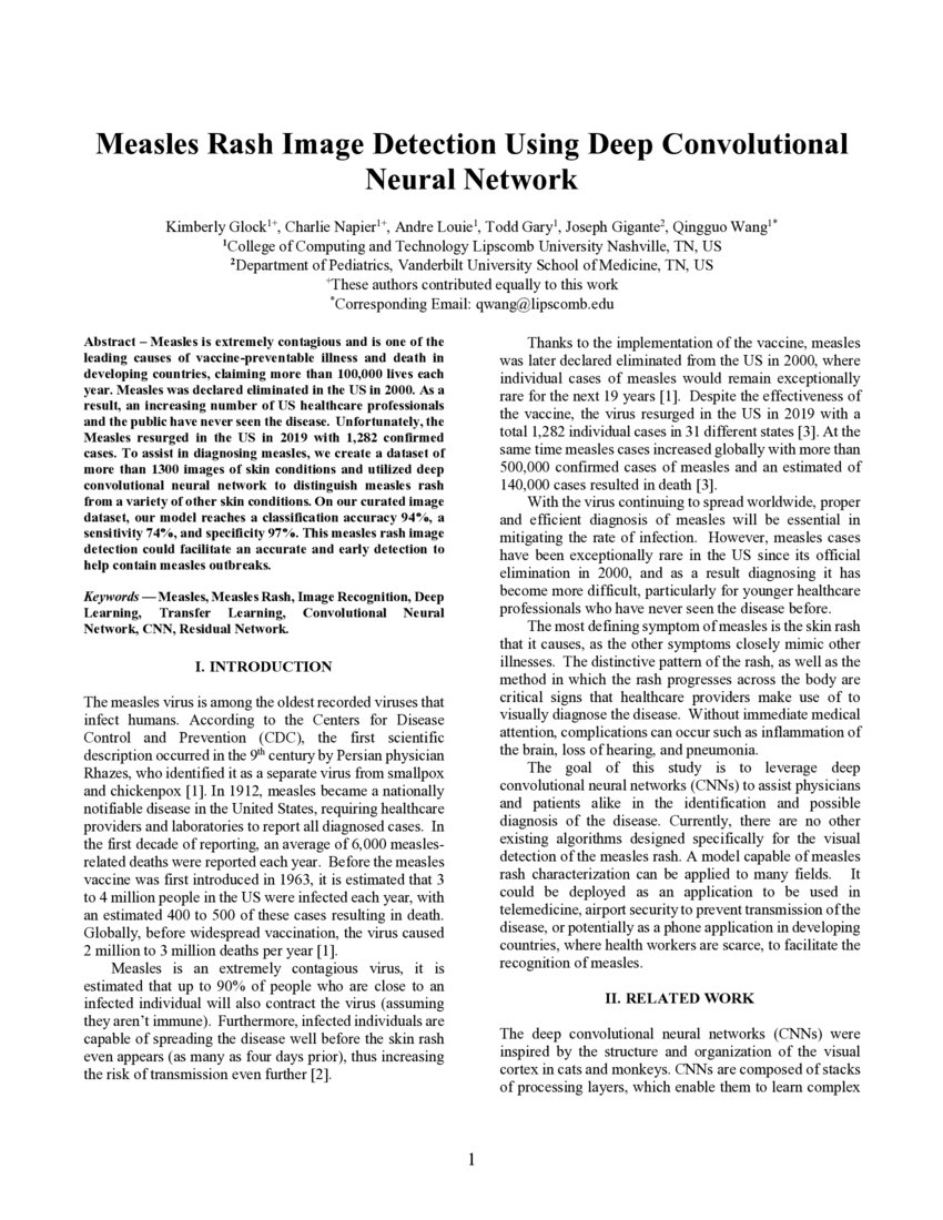 Measles Rash Image Detection Using Deep Convolutional Neural Network | DeepAI