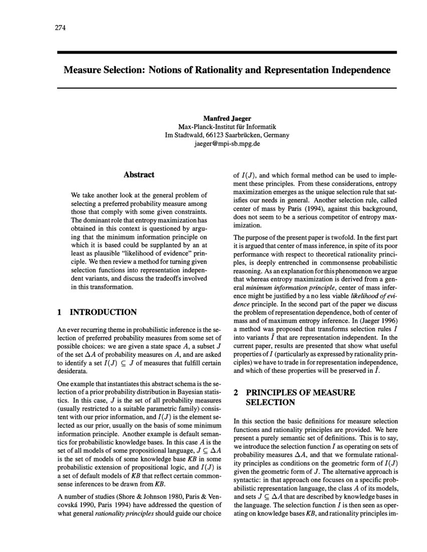 Measure Selection Notions Of Rationality And Representation