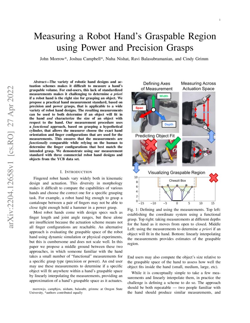 Measuring a Robot Hand's Graspable Region using Power and Precision ...