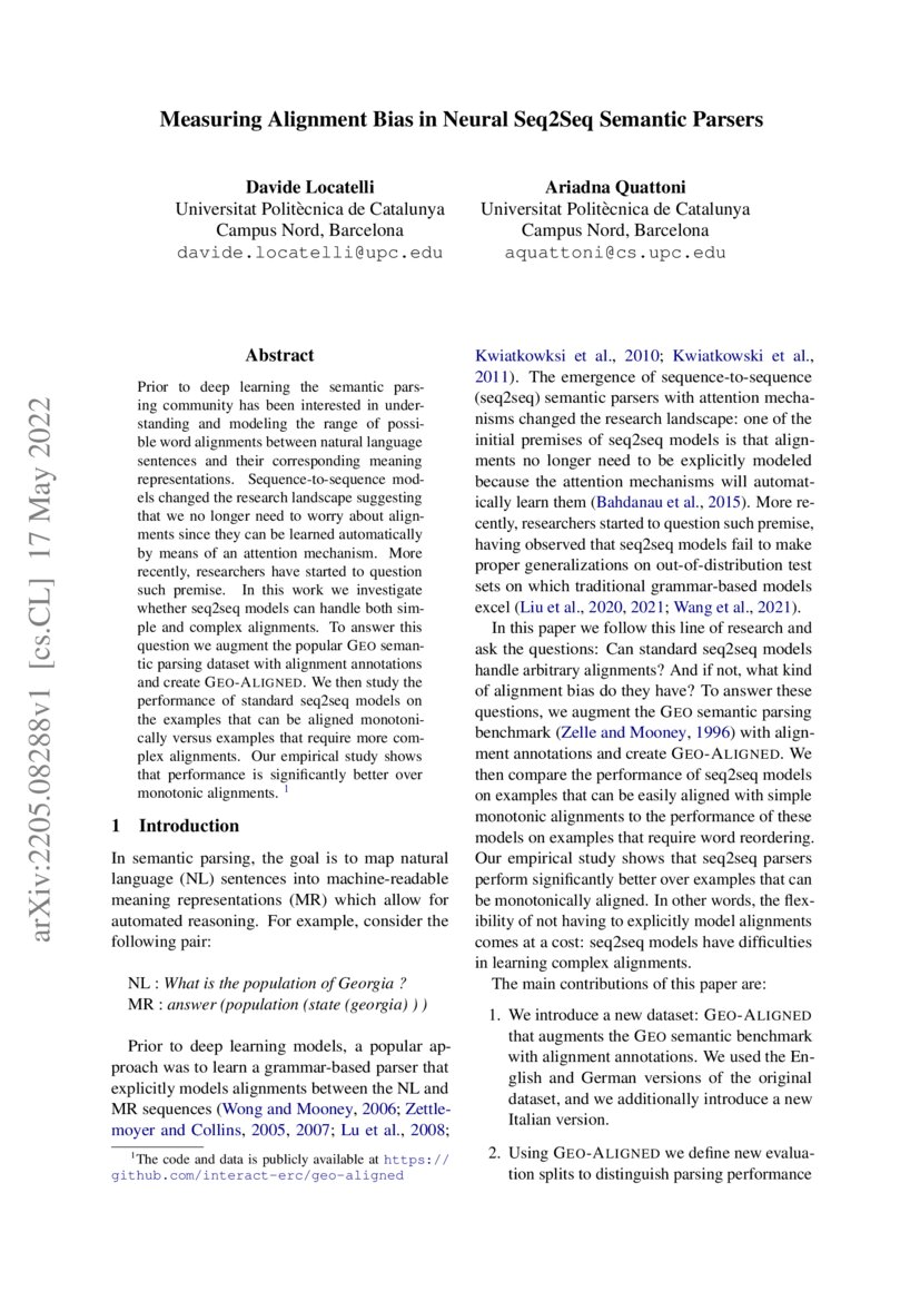 Measuring Alignment Bias in Neural Seq2Seq Semantic Parsers | DeepAI