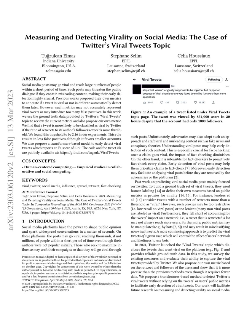 Measuring And Detecting Virality On Social Media The Case Of Twitters