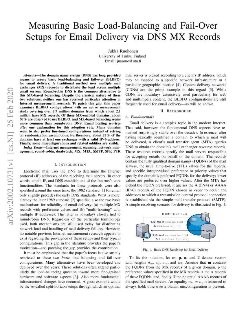 Measuring Basic Load-Balancing and Fail-Over Setups for Email Delivery via DNS MX Records | DeepAI