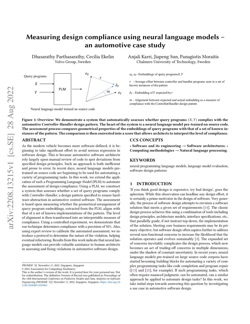 Measuring design compliance using neural language models – an automotive case study | DeepAI
