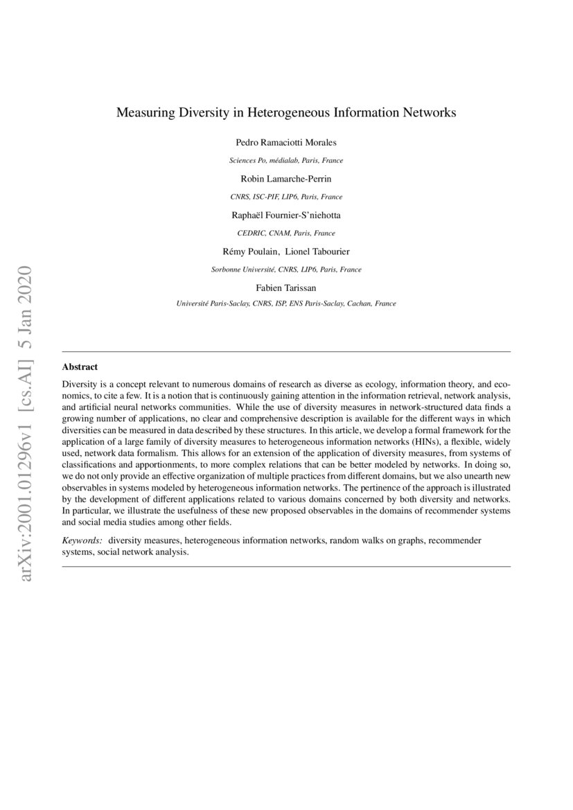 Measuring Diversity In Heterogeneous Information Networks Deepai