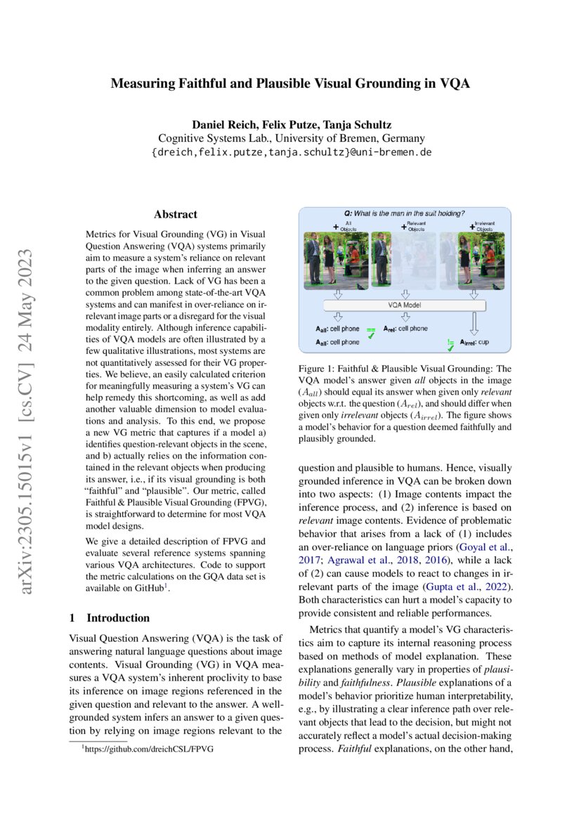 Measuring Faithful and Plausible Visual Grounding in VQA | DeepAI Measuring Faithful and Plausible Visual Grounding in VQA | DeepAI