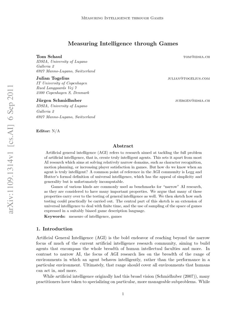 Measuring Intelligence through Games | DeepAI