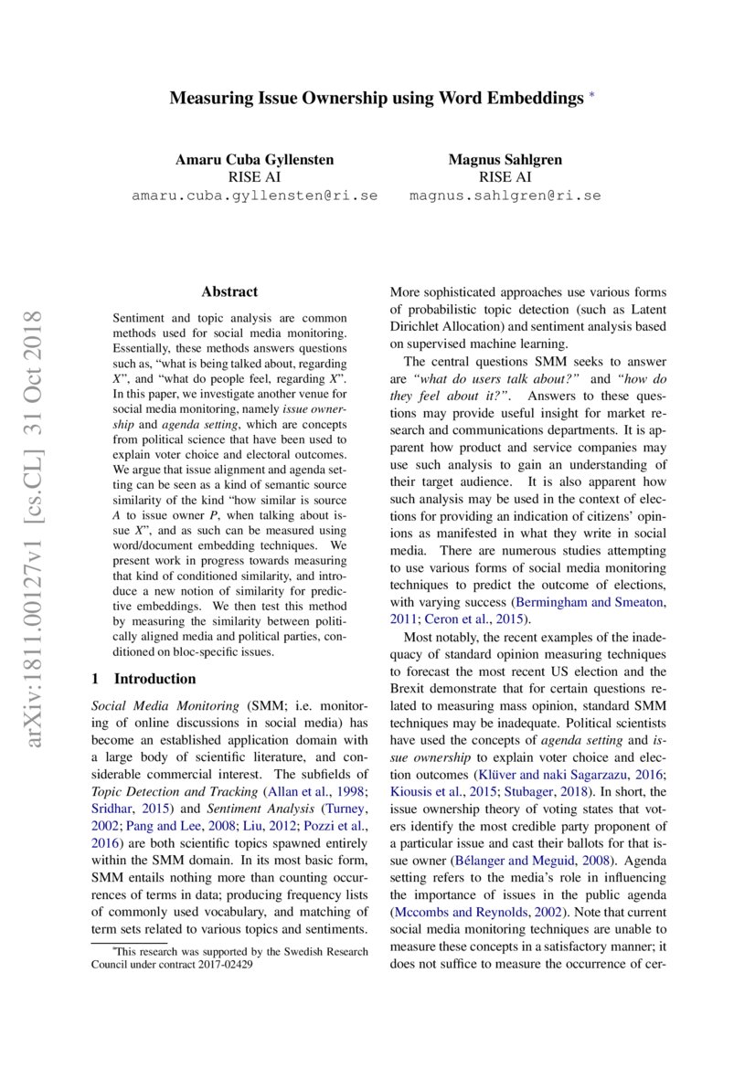 Measuring Issue Ownership using Word Embeddings | DeepAI