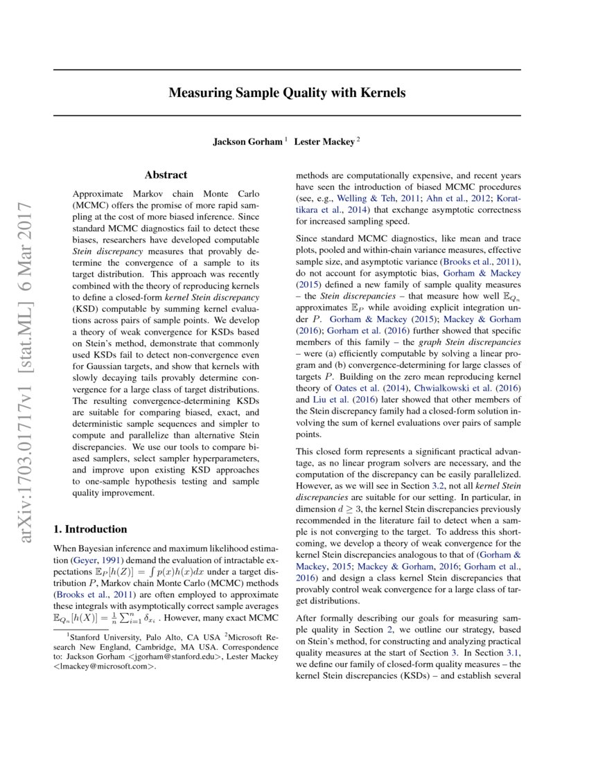 Measuring Sample Quality with Kernels | DeepAI