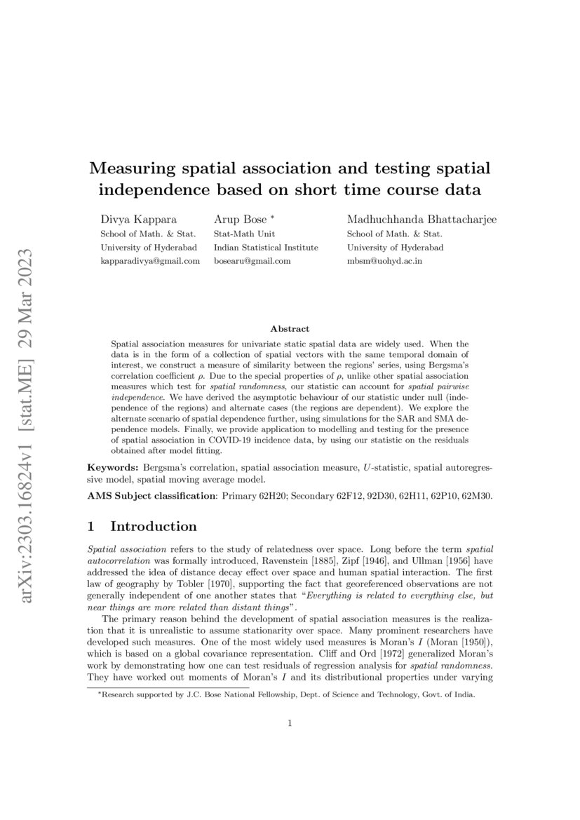 Measuring Spatial Association And Testing Spatial Independence Based On