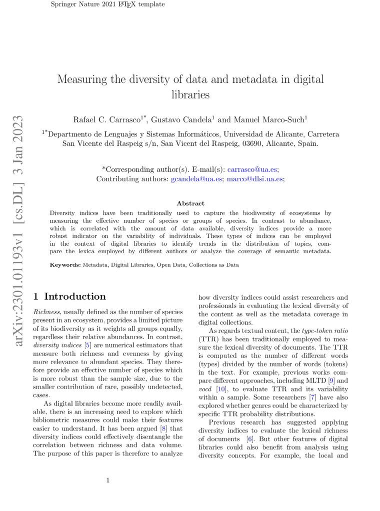Measuring the diversity of data and metadata in digital libraries | DeepAI