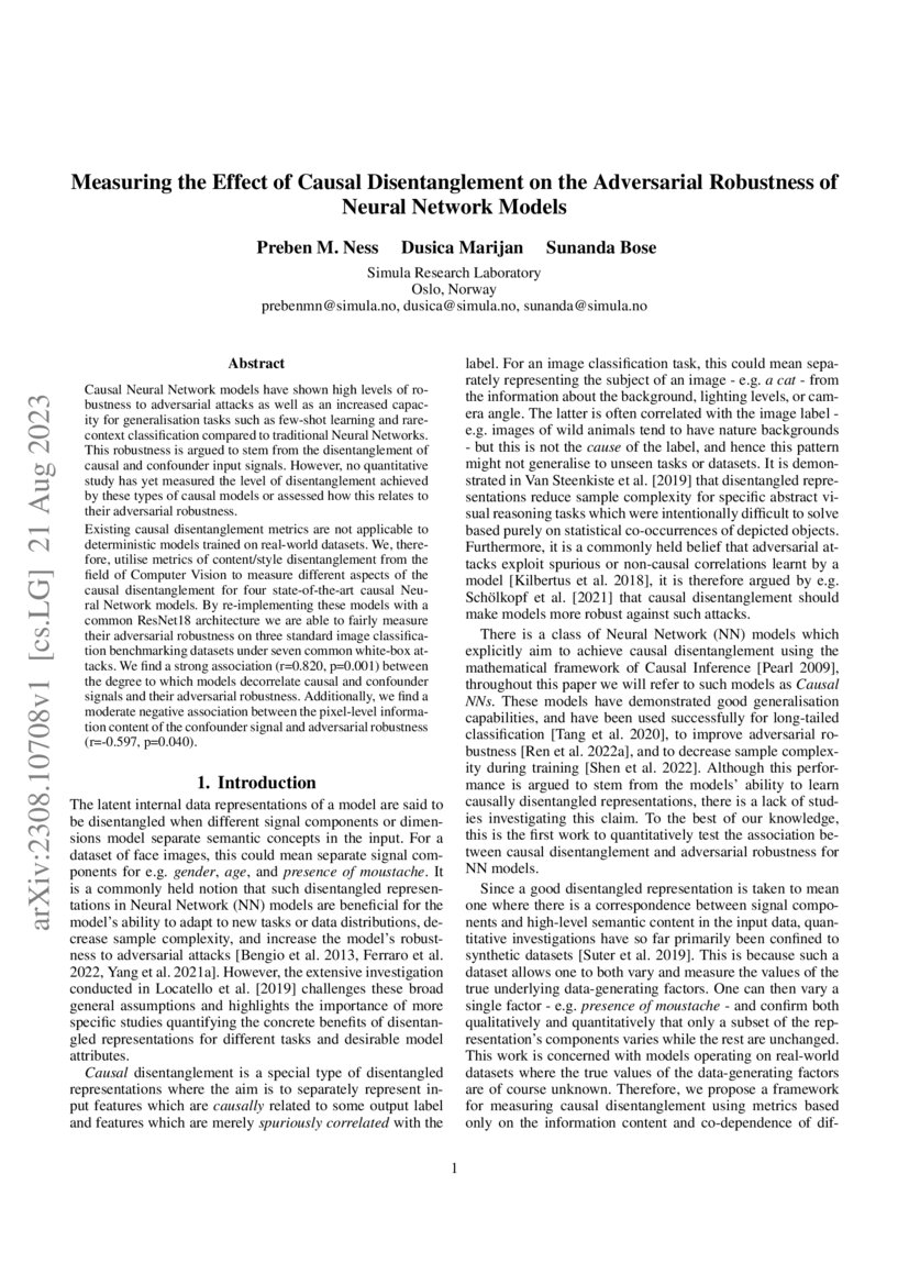 Measuring The Effect Of Causal Disentanglement On The Adversarial Robustness Of Neural Network