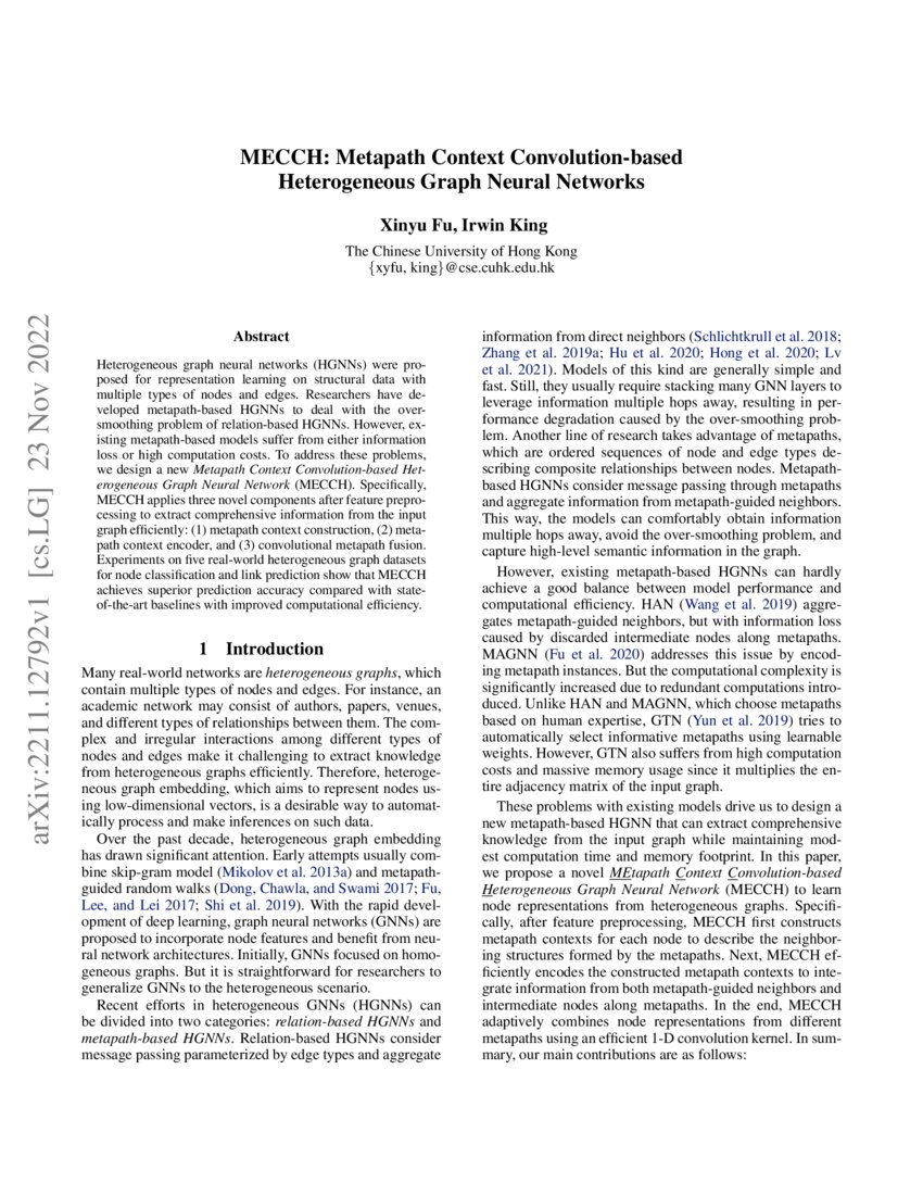 MECCH: Metapath Context Convolution-based Heterogeneous Graph Neural Networks | DeepAI