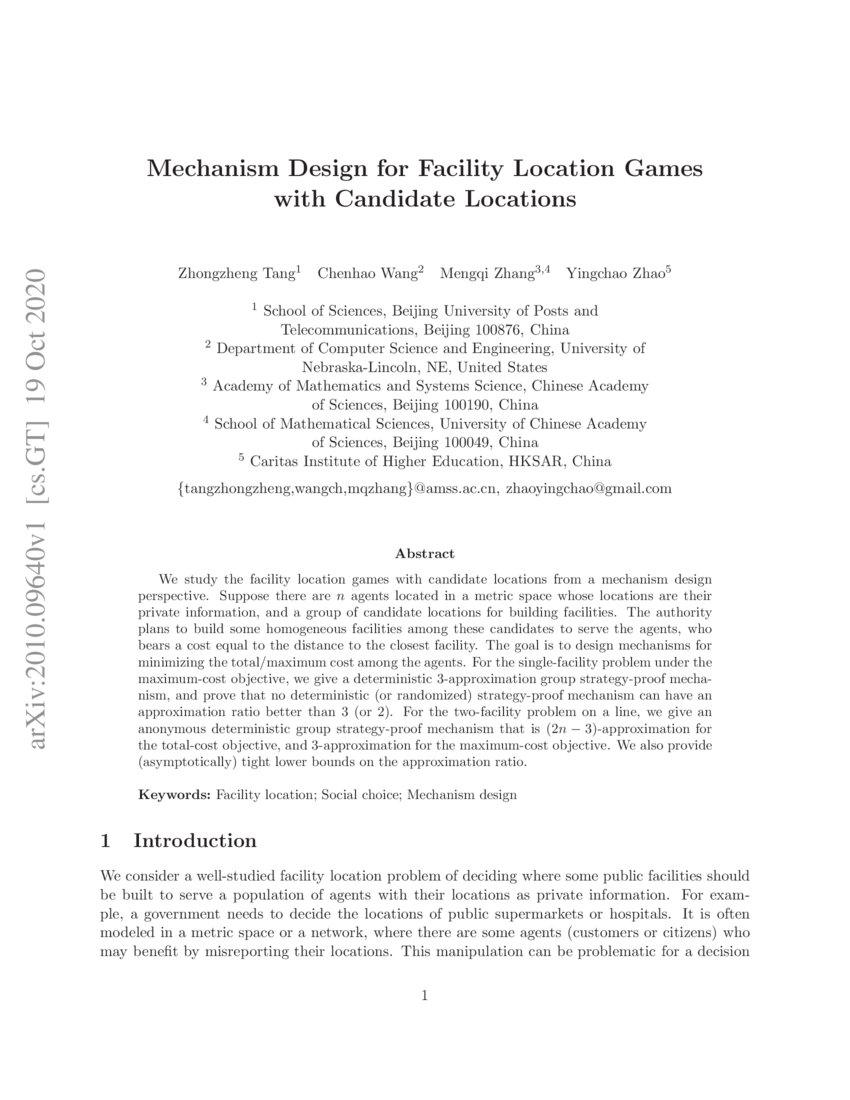 Mechanism Design for Facility Location Games with Candidate Locations ...