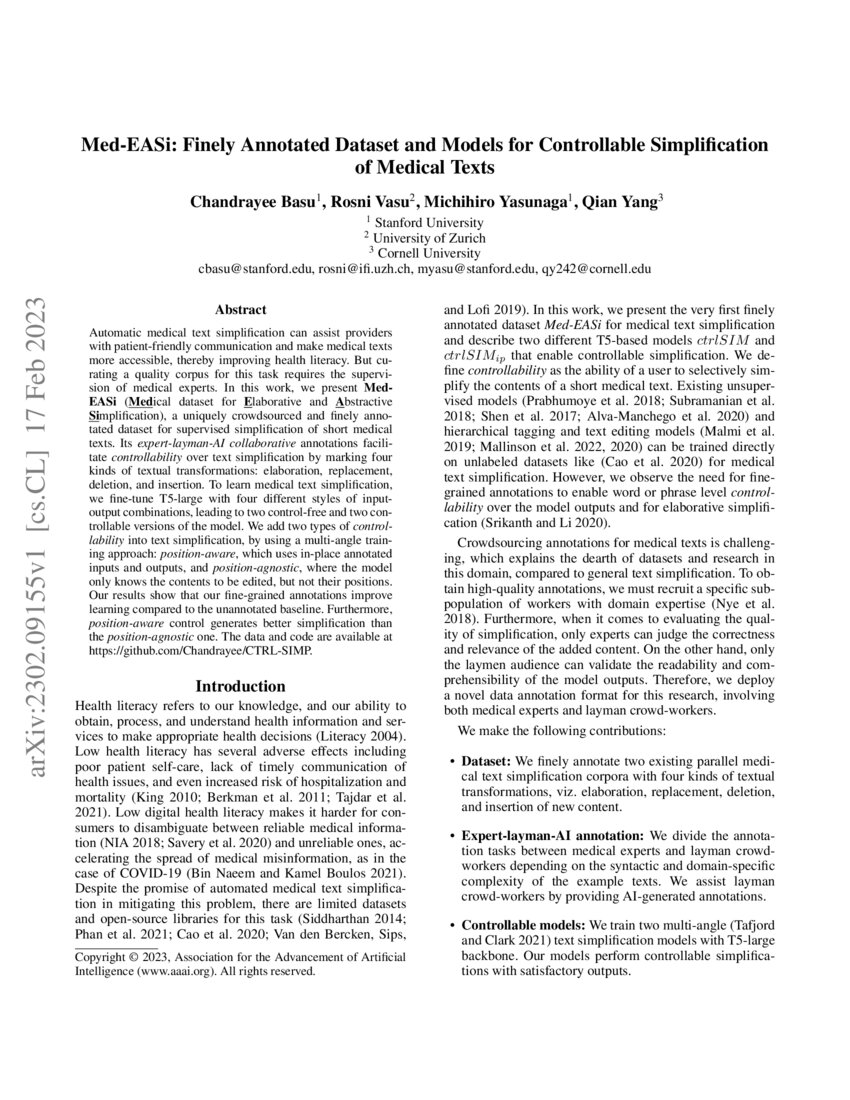 Med Easi Finely Annotated Dataset And Models For Controllable Simplification Of Medical Texts
