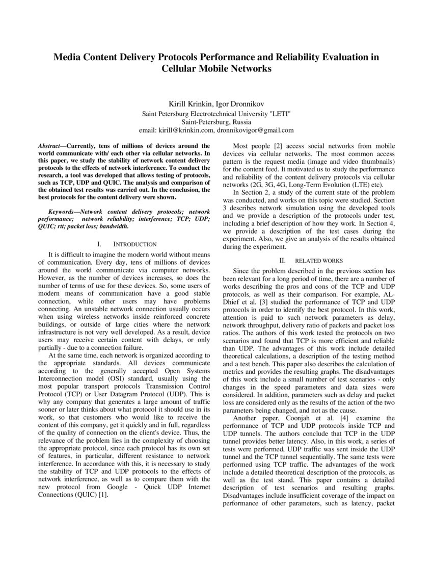Media Content Delivery Protocols Performance And Reliability Evaluation