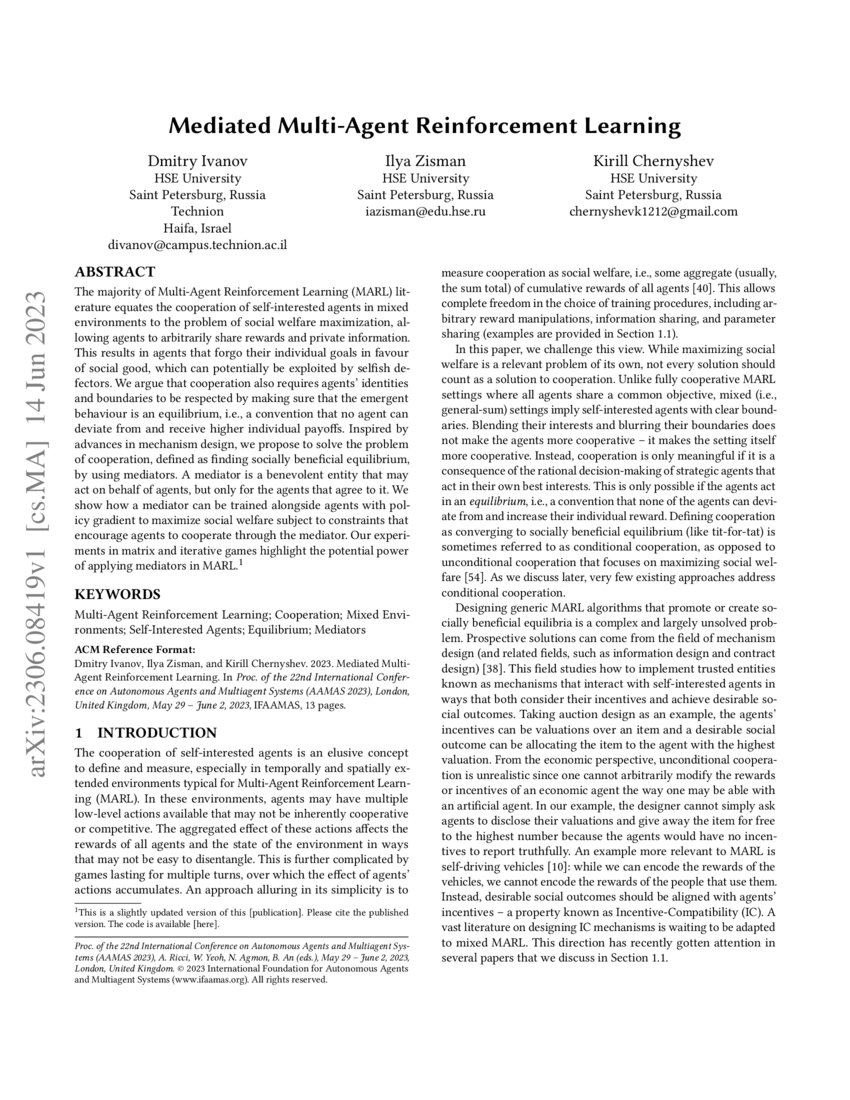 Mediated Multi Agent Reinforcement Learning Deepai