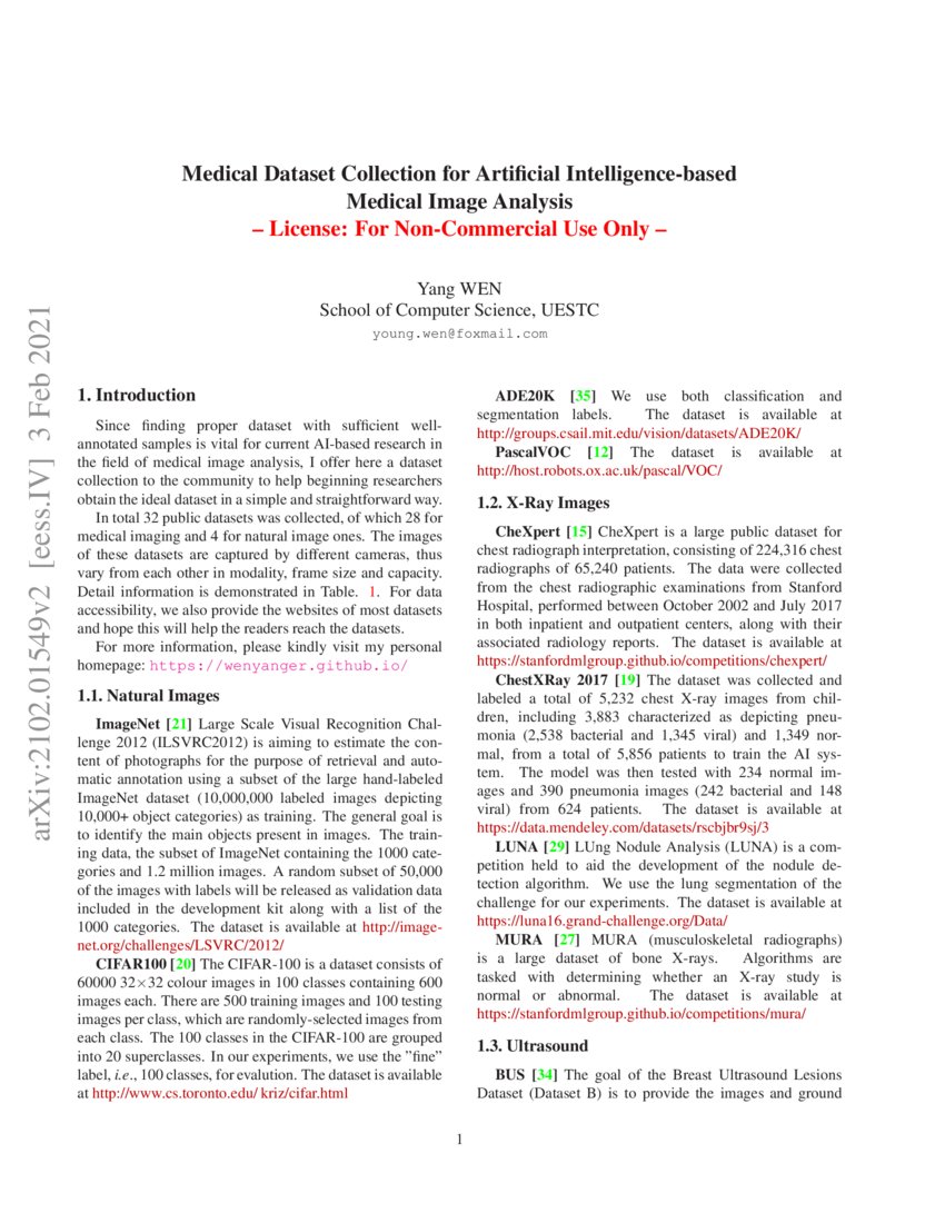 Medical Datasets Collections for Artificial Intelligence-based Medical ...