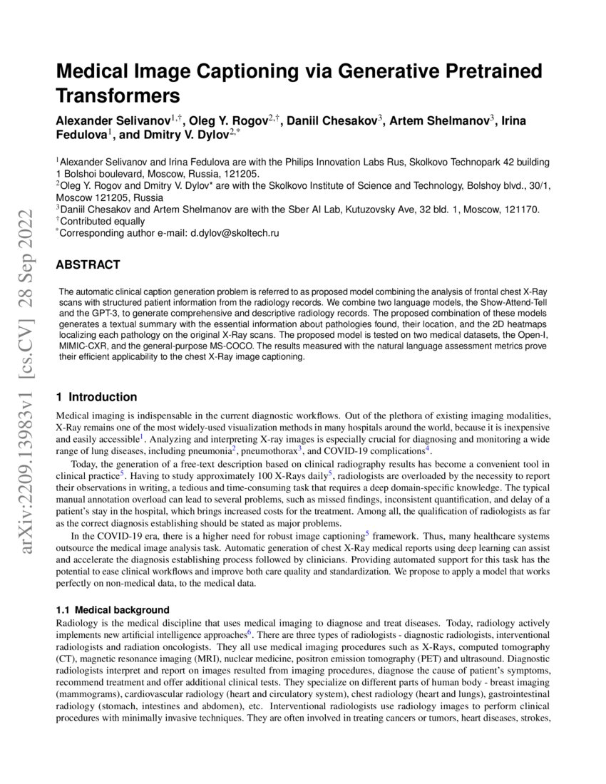 Medical Image Captioning via Generative Pretrained Transformers | DeepAI