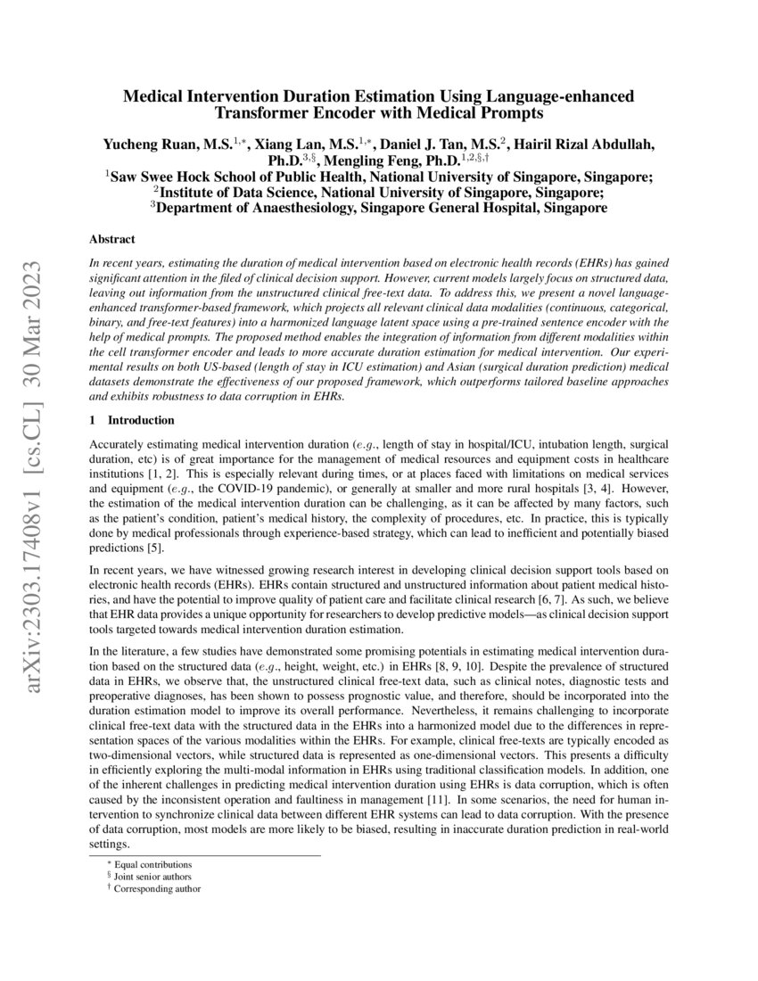 Medical Intervention Duration Estimation Using Language Enhanced Transformer Encoder With