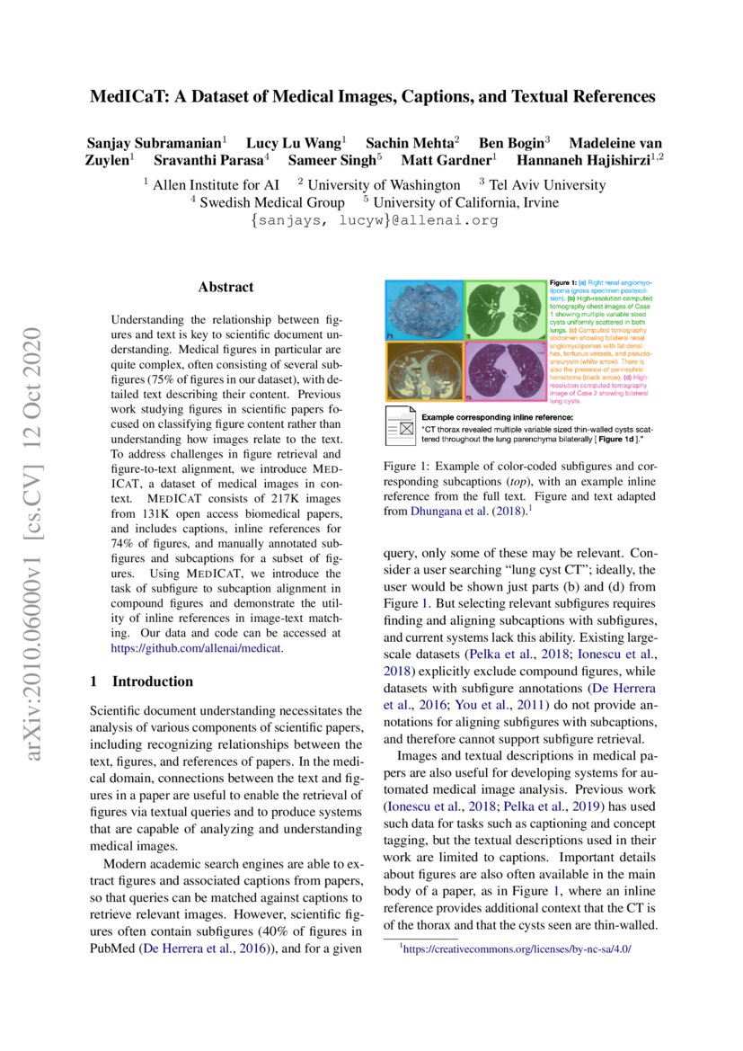 MedICaT: A Dataset of Medical Images, Captions, and Textual References ...