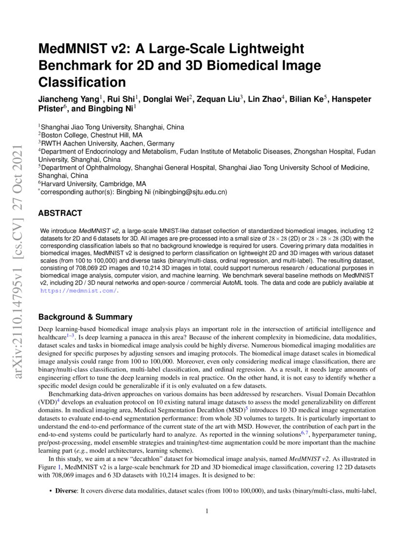 MedMNIST v2: A Large-Scale Lightweight Benchmark for 2D and 3D ...