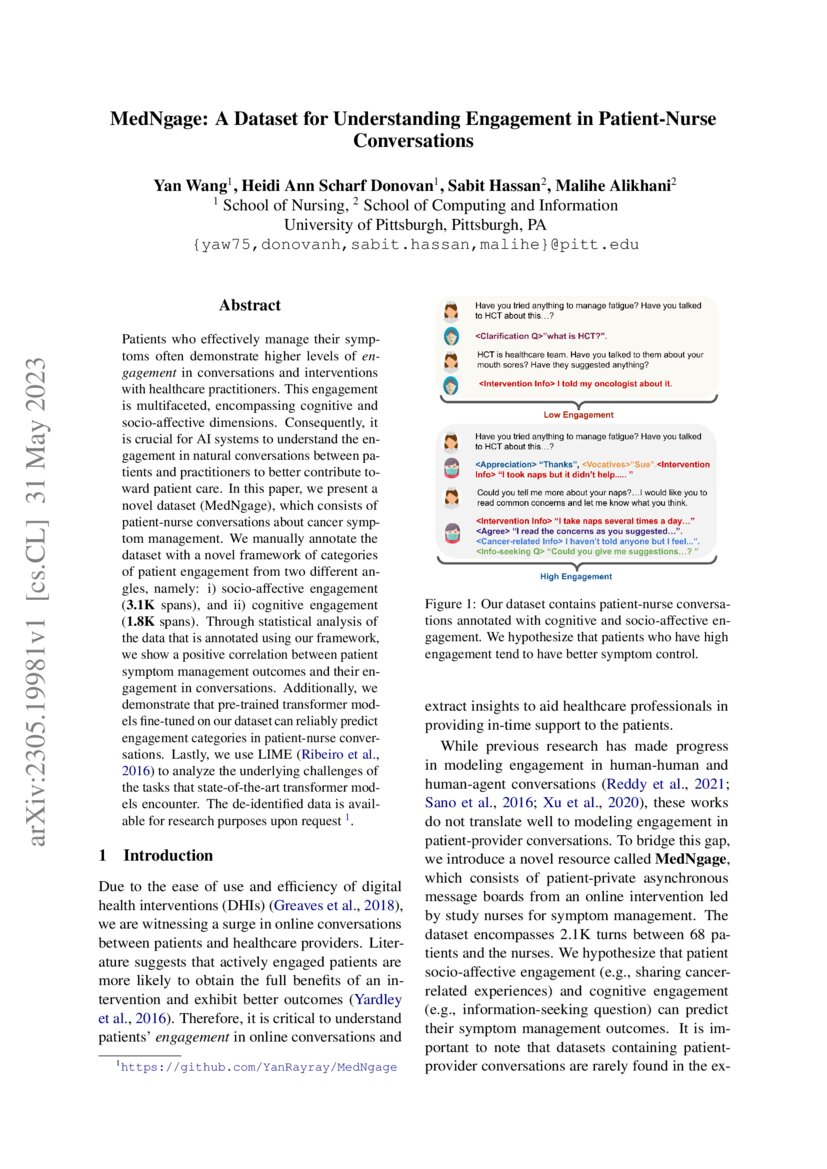 MedNgage: A Dataset for Understanding Engagement in Patient-Nurse ...