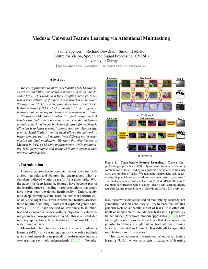 Medusa: Universal Feature Learning via Attentional Multitasking | DeepAI