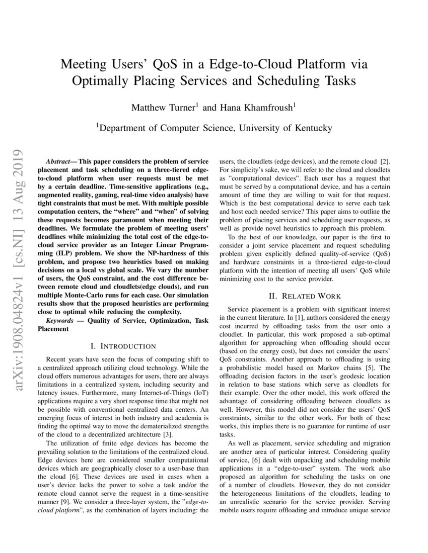 Meeting Qos Of Users In A Edge To Cloud Platform Via Optimally Placing Services And Scheduling 4127