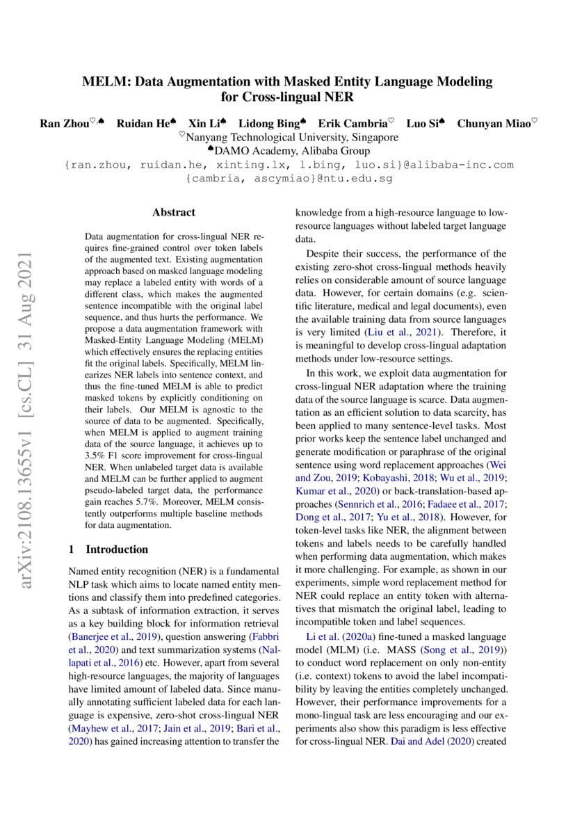 Melm Data Augmentation With Masked Entity Language Modeling For Cross