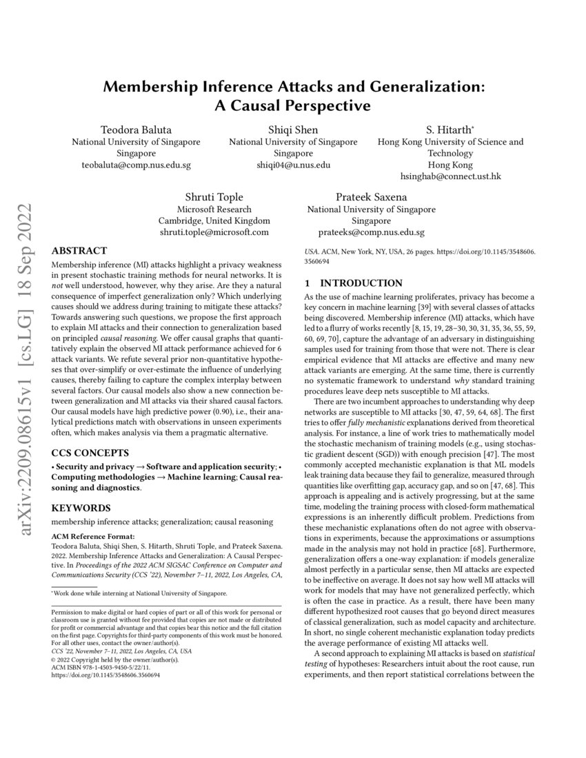 Membership Inference Attacks And Generalization A Causal Perspective