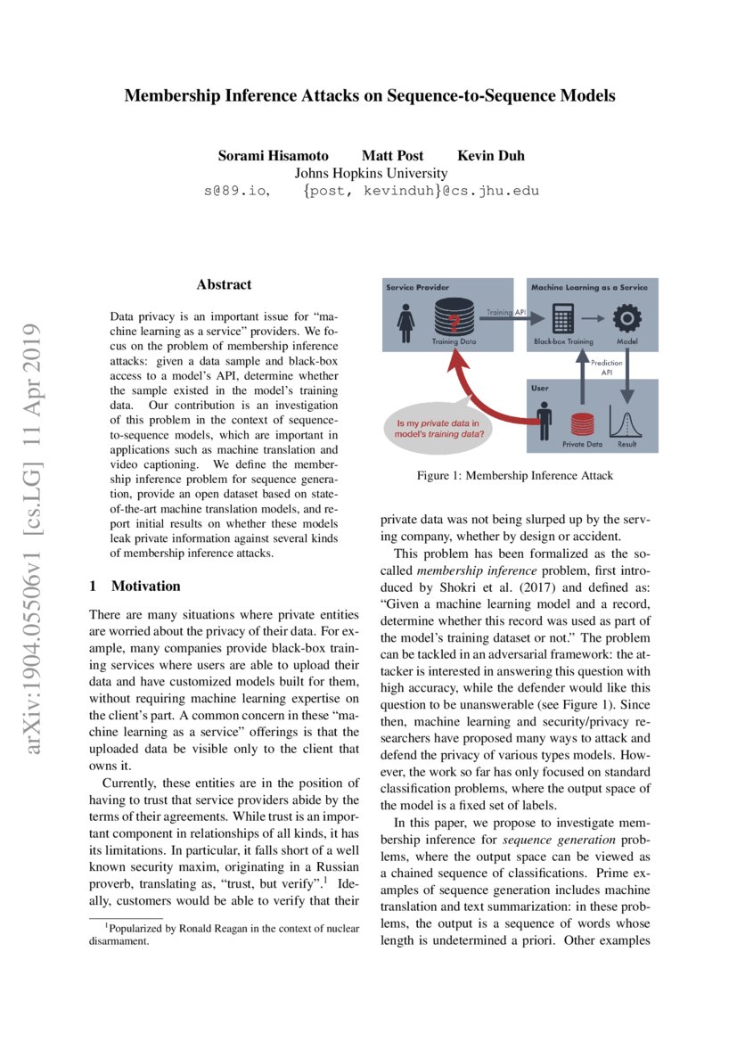 Membership Inference Attacks On Sequence To Sequence Models Deepai 