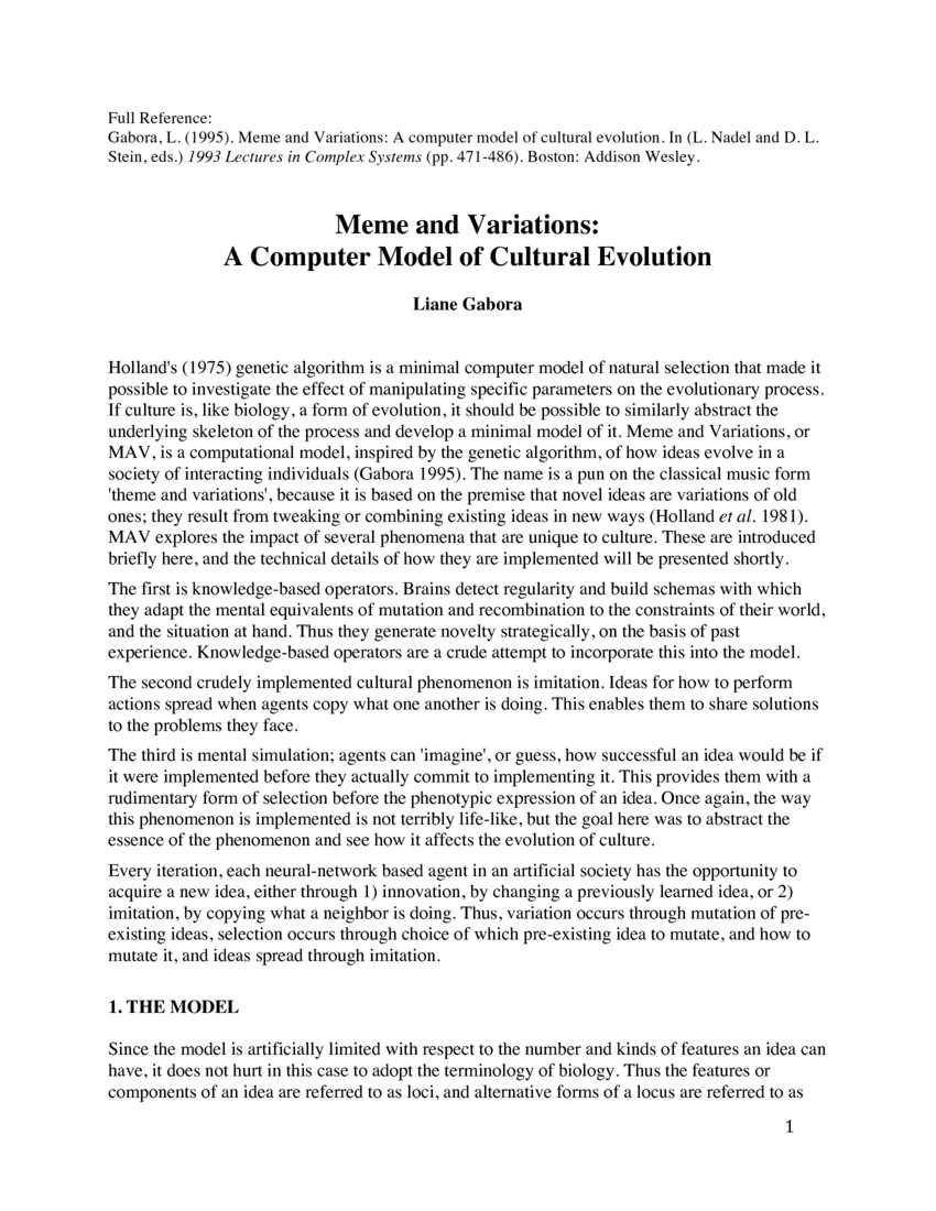 Meme and Variations: A Computer Model of Cultural Evolution | DeepAI