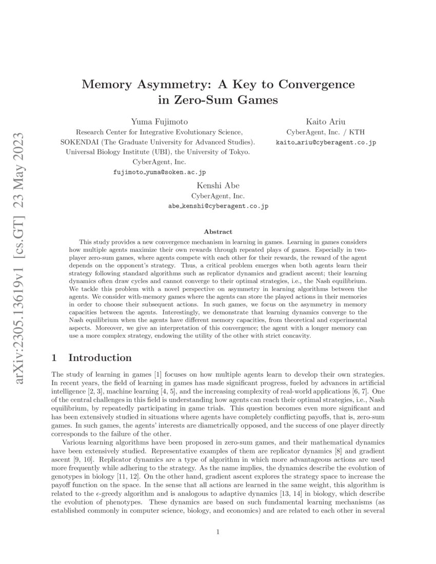 Memory Asymmetry Creates Heteroclinic Orbits To Nash Equilibrium In