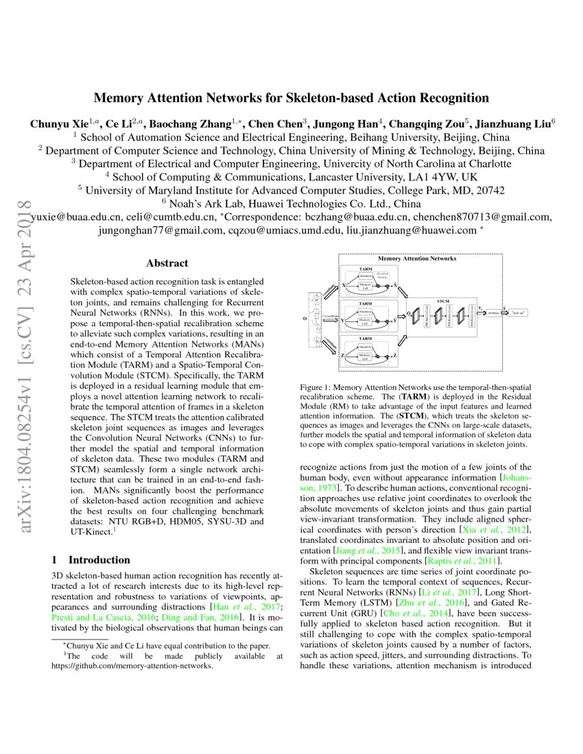 Memory Attention Networks for Skeleton-based Action Recognition | DeepAI