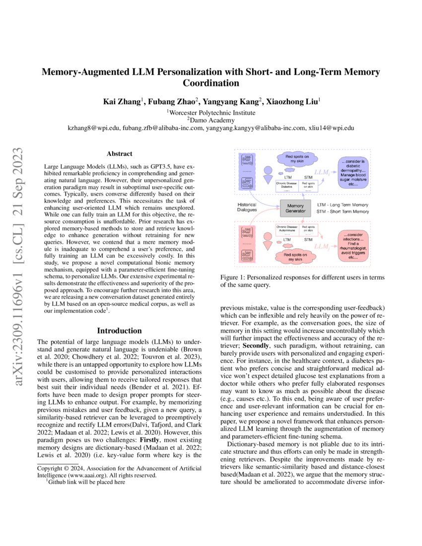 Memory-Augmented LLM Personalization with Short- and Long-Term Memory Coordination | DeepAI