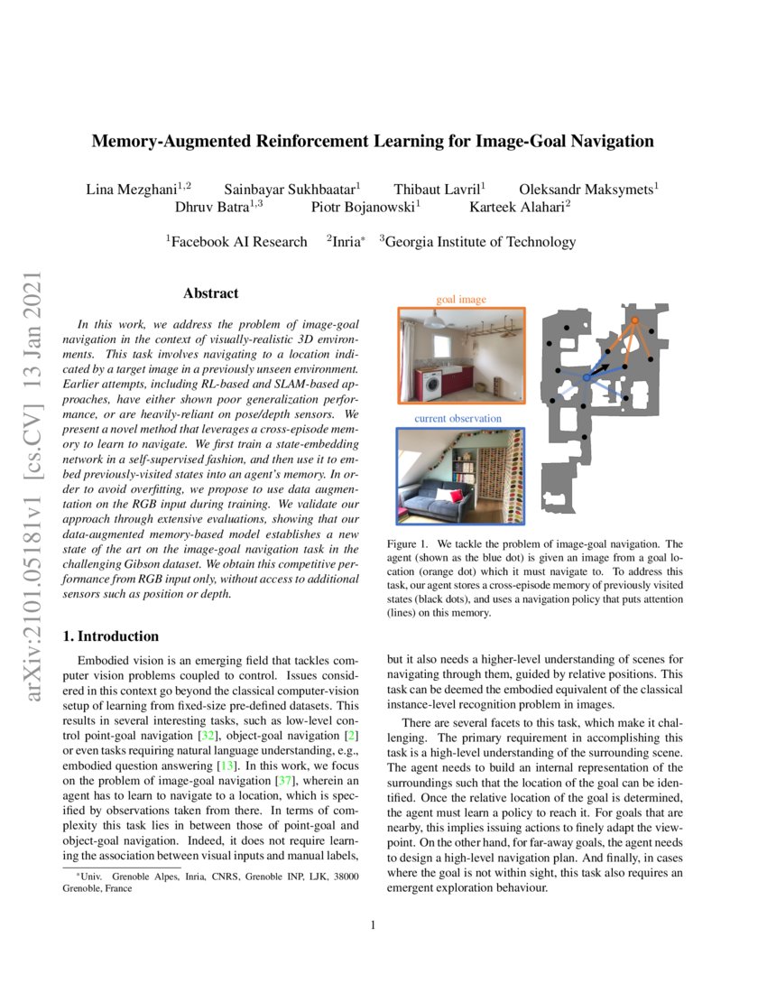 Memory-Augmented Reinforcement Learning for Image-Goal Navigation | DeepAI