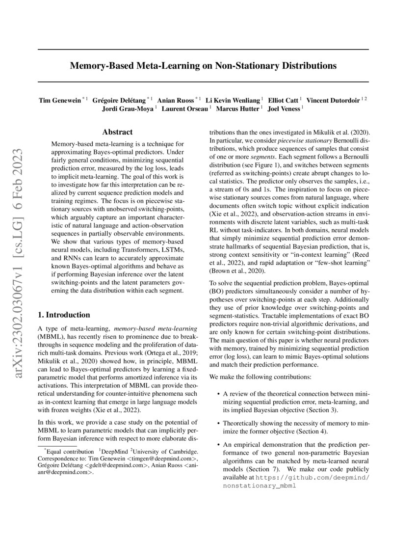 Memory-Based Meta-Learning on Non-Stationary Distributions | DeepAI