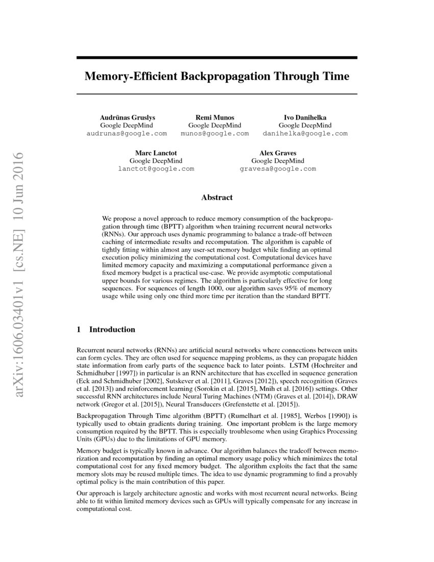 Memory-Efficient Backpropagation Through Time | DeepAI