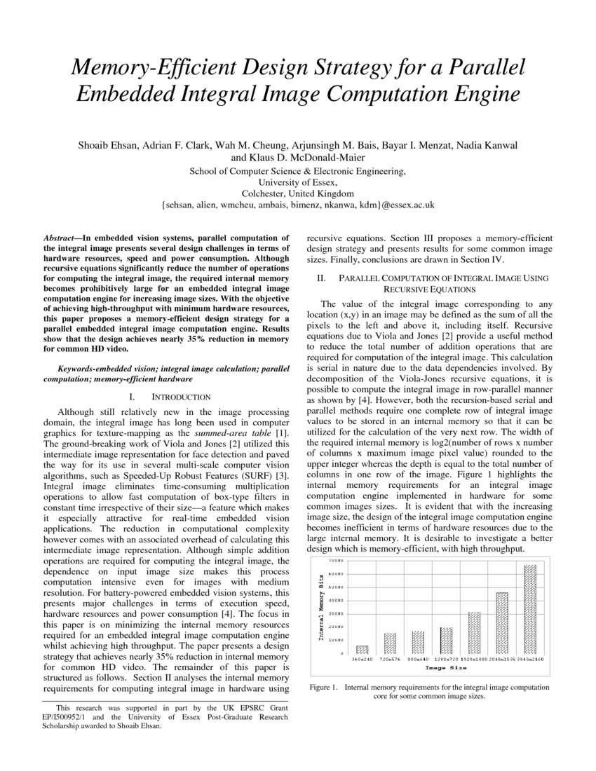 Memory Efficient Design Strategy For A Parallel Embedded Integral Image Computation Engine Deepai 