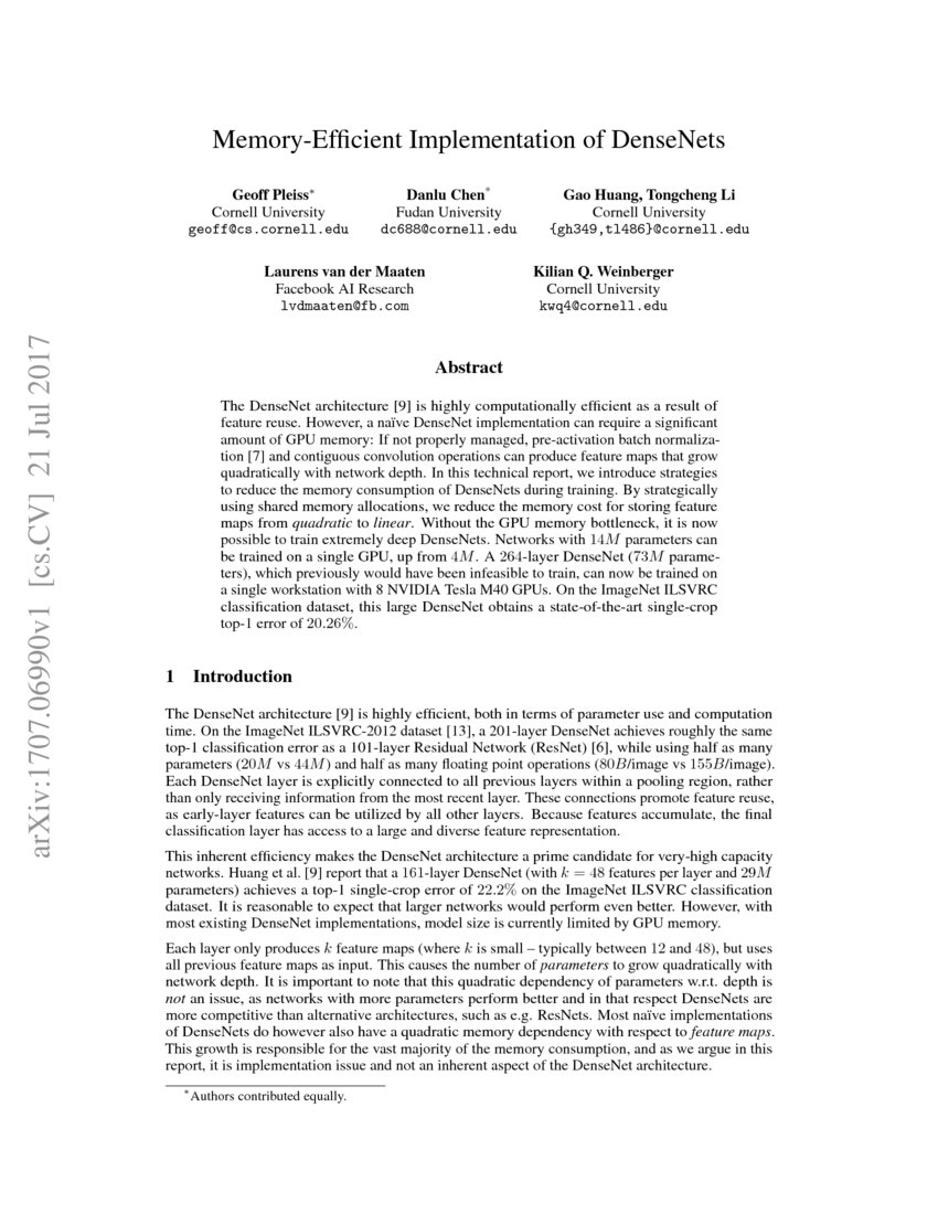 Memory-Efficient Implementation of DenseNets | DeepAI Memory-Efficient Implementation of DenseNets | DeepAI
