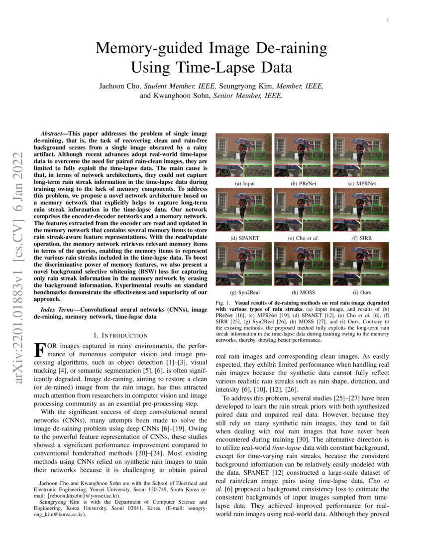 Memory-guided Image De-raining Using Time-Lapse Data | DeepAI