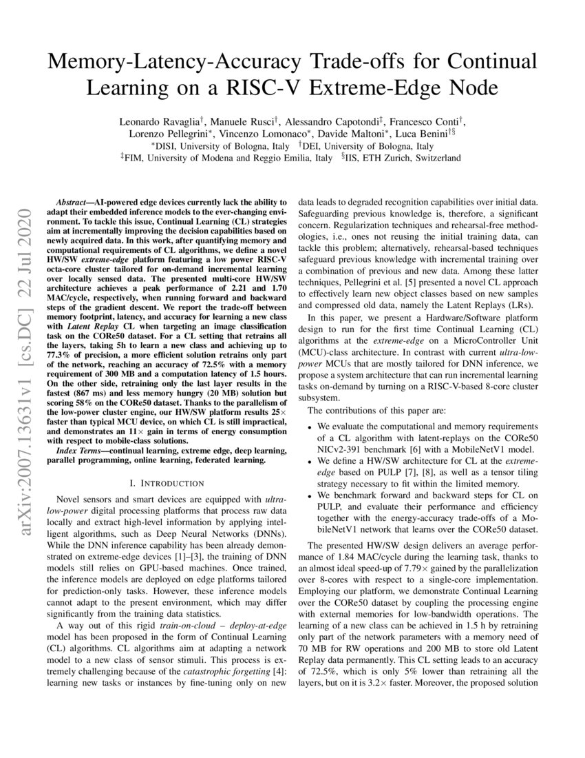 Memory Latency Accuracy Trade Offs For Continual Learning On A Risc V