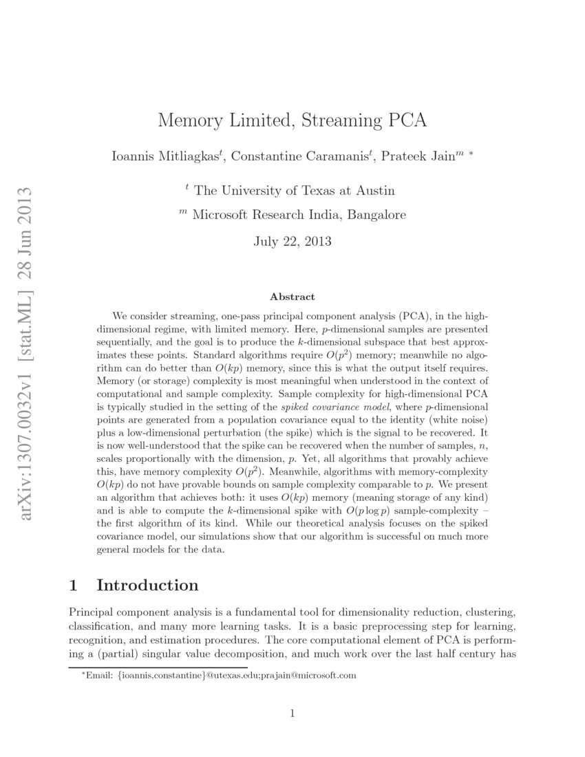 Memory Limited, Streaming PCA | DeepAI